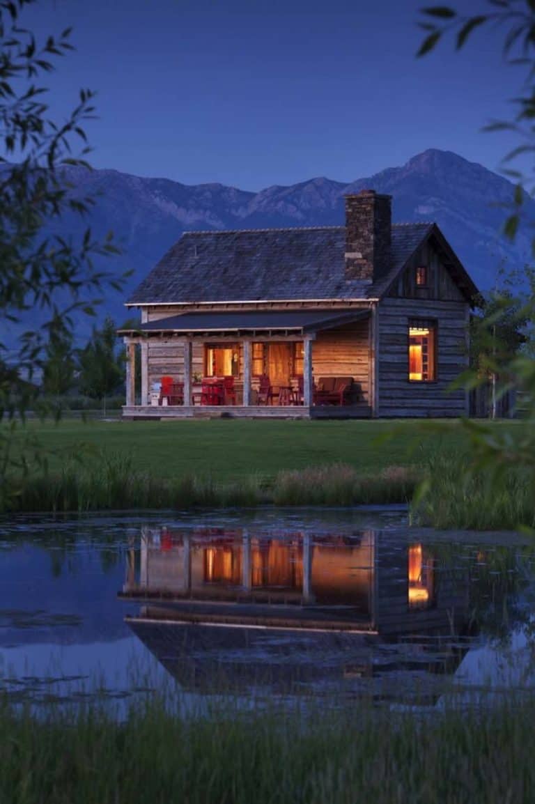 Cozy rustic cabin retreat with a backdrop of the Bridger Mountains