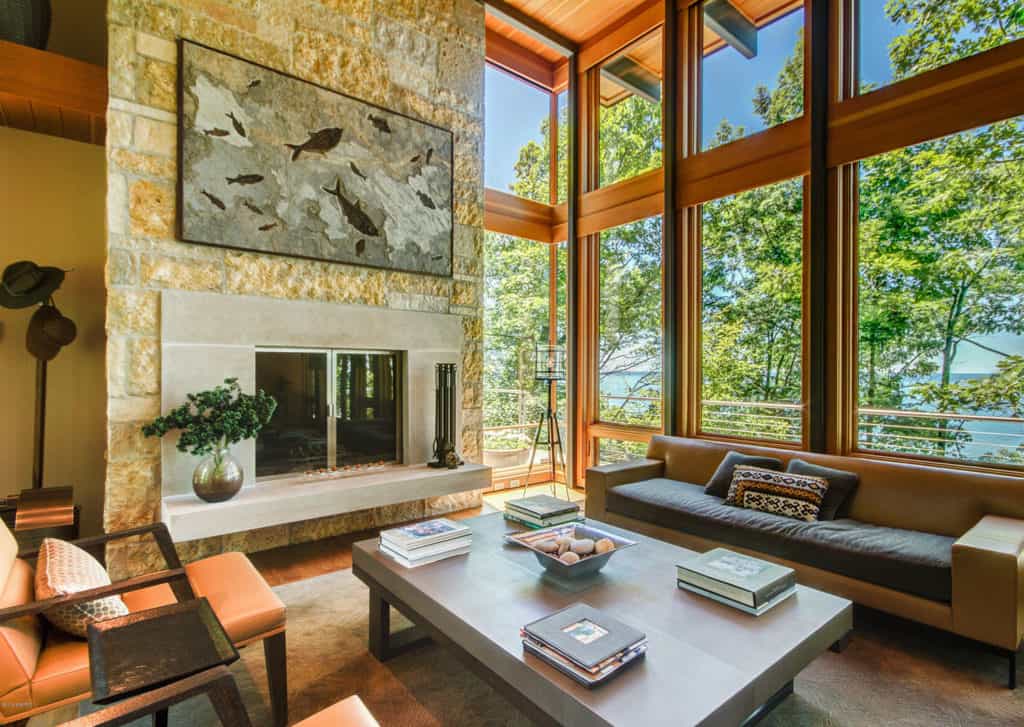 Modern treetop home boasts mesmerizing views over Lake Michigan