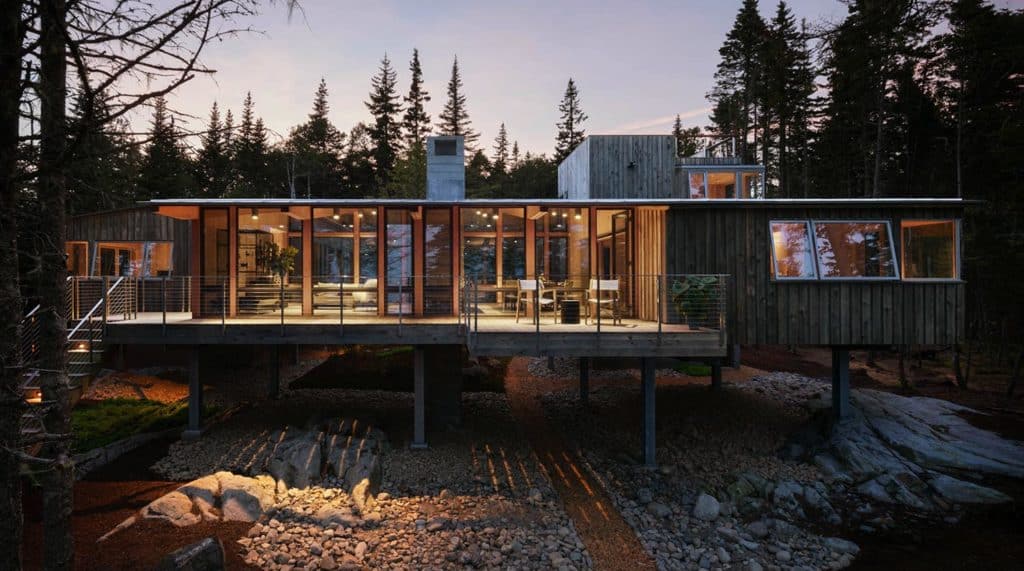 Cabin retreat designed with a rustic camp feel in coastal Maine