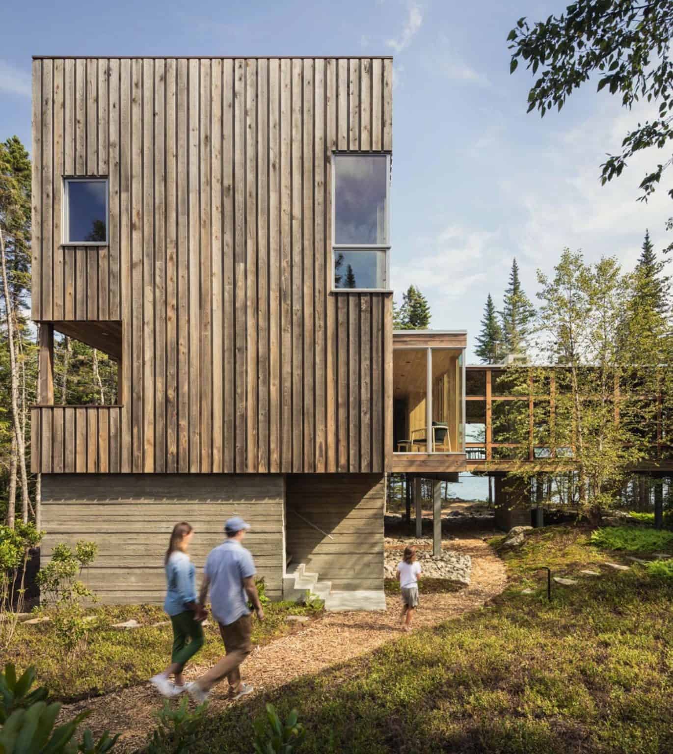 Cabin retreat designed with a rustic camp feel in coastal Maine
