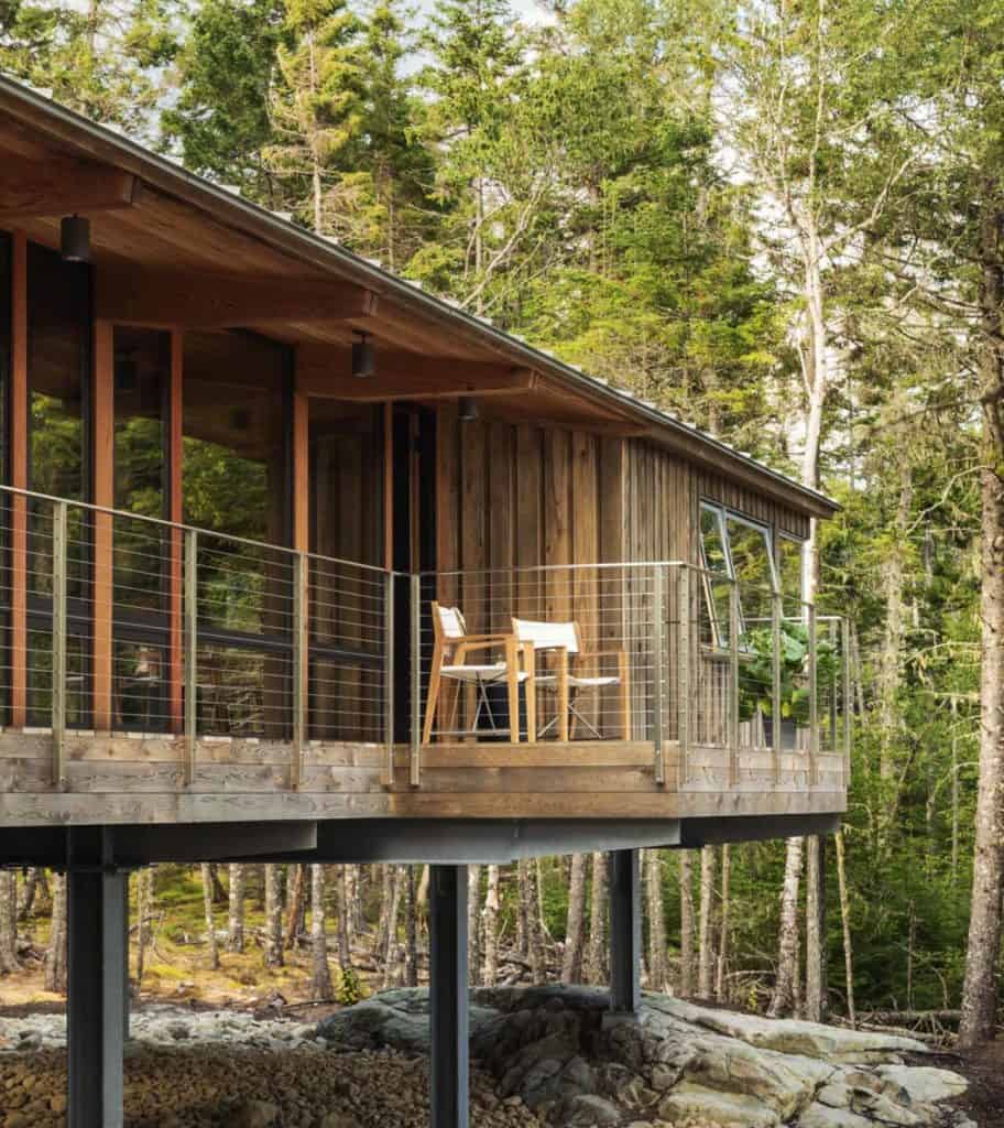 Cabin retreat designed with a rustic camp feel in coastal Maine