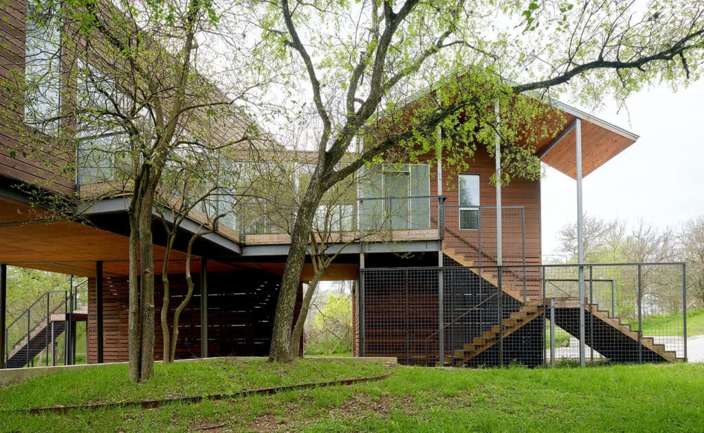 Texas river house with modern-rustic details designed for family getaways