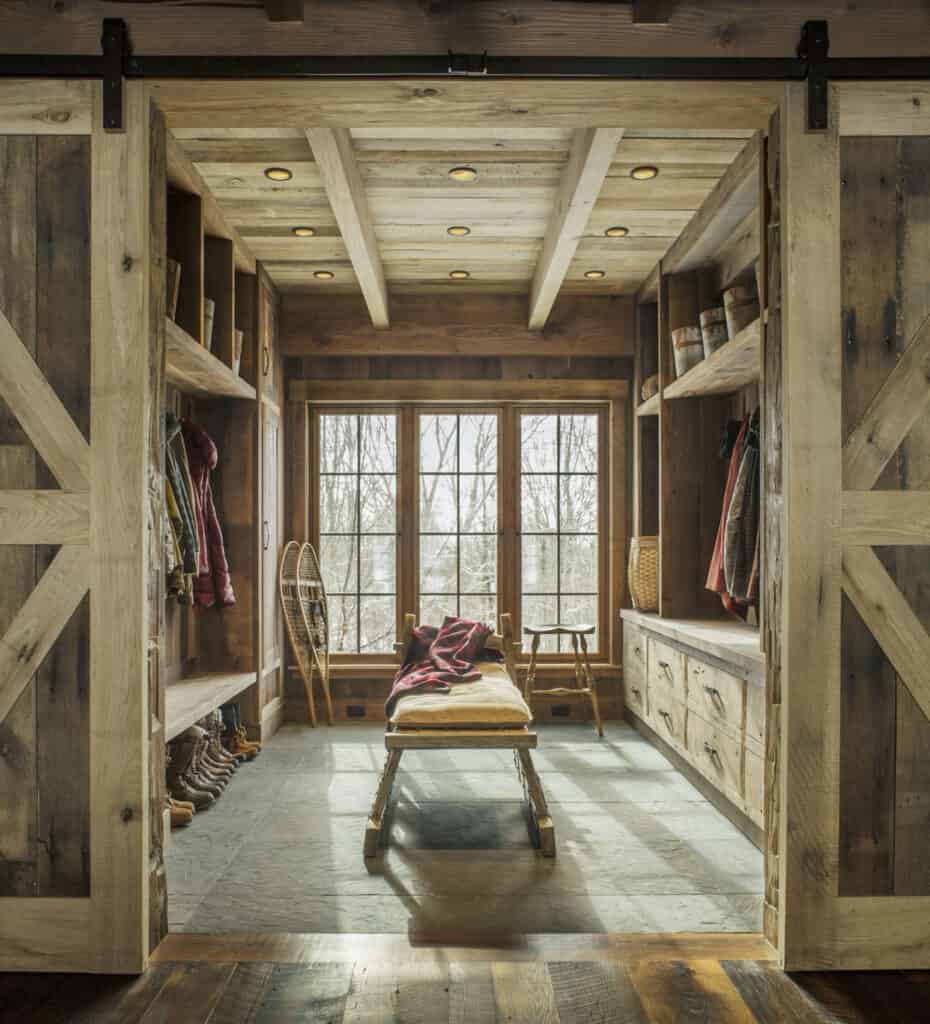 Handcrafted family home in Vermont with a backdrop of snowy peaks