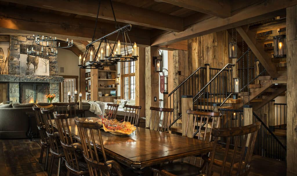 Handcrafted family home in Vermont with a backdrop of snowy peaks