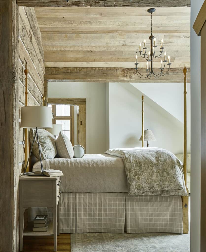 Handcrafted family home in Vermont with a backdrop of snowy peaks