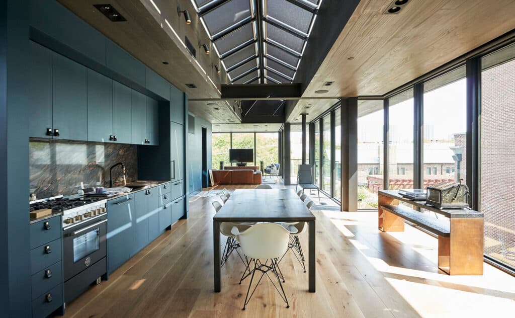 Sleek design details in this spectacular modern brick house in Chicago