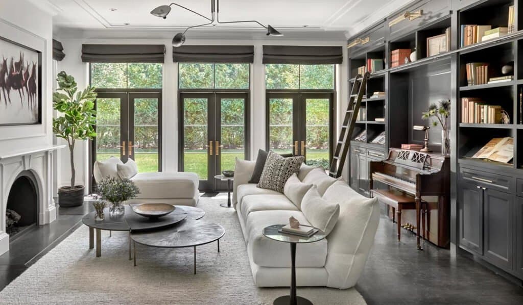 European inspired home with a dramatic black and white palette in Illinois