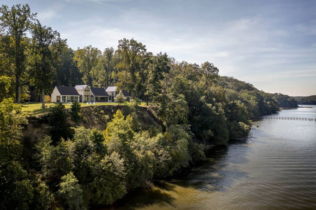 See this stunning modern farmhouse in Maryland with waterfront views