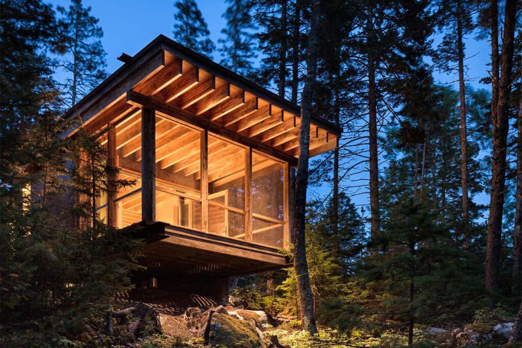 A 570 square foot steel cabin immersed in a beautiful Maine forest