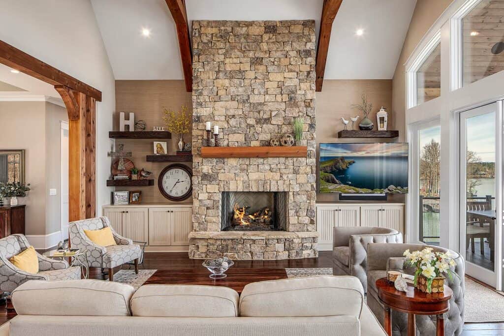 Step into this stunning lake house with rustic details in South Carolina