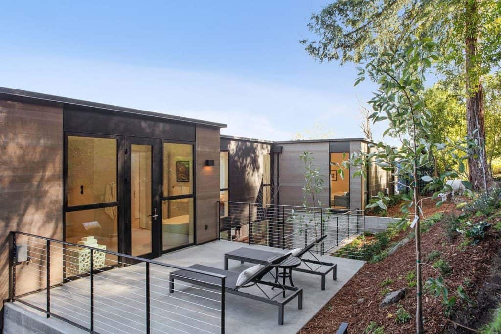 Inside a contemporary hillside house shaded by redwoods in Mill Valley