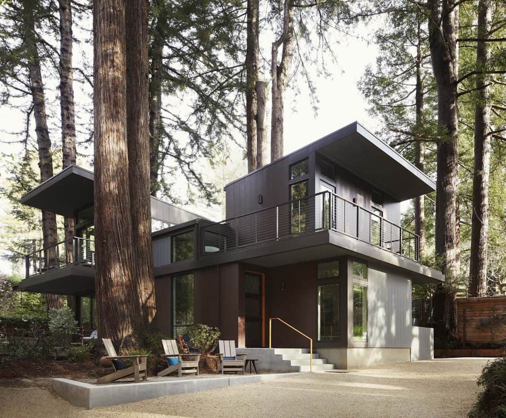 A fire resistant modern cottage tucked into a majestic redwood forest
