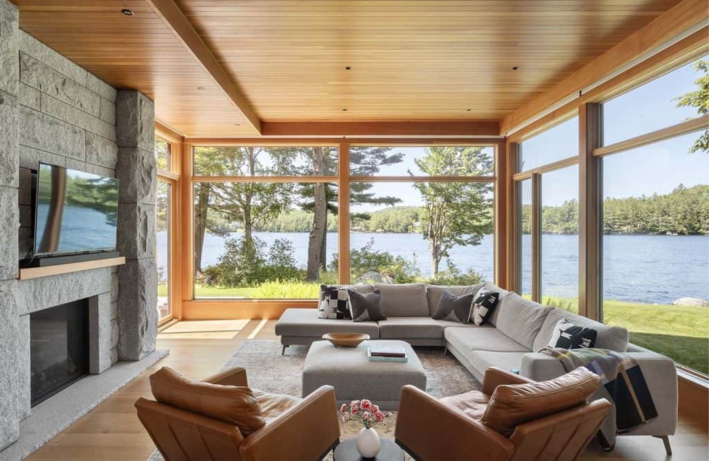 This extraordinary New Hampshire lake house is all about the serene views