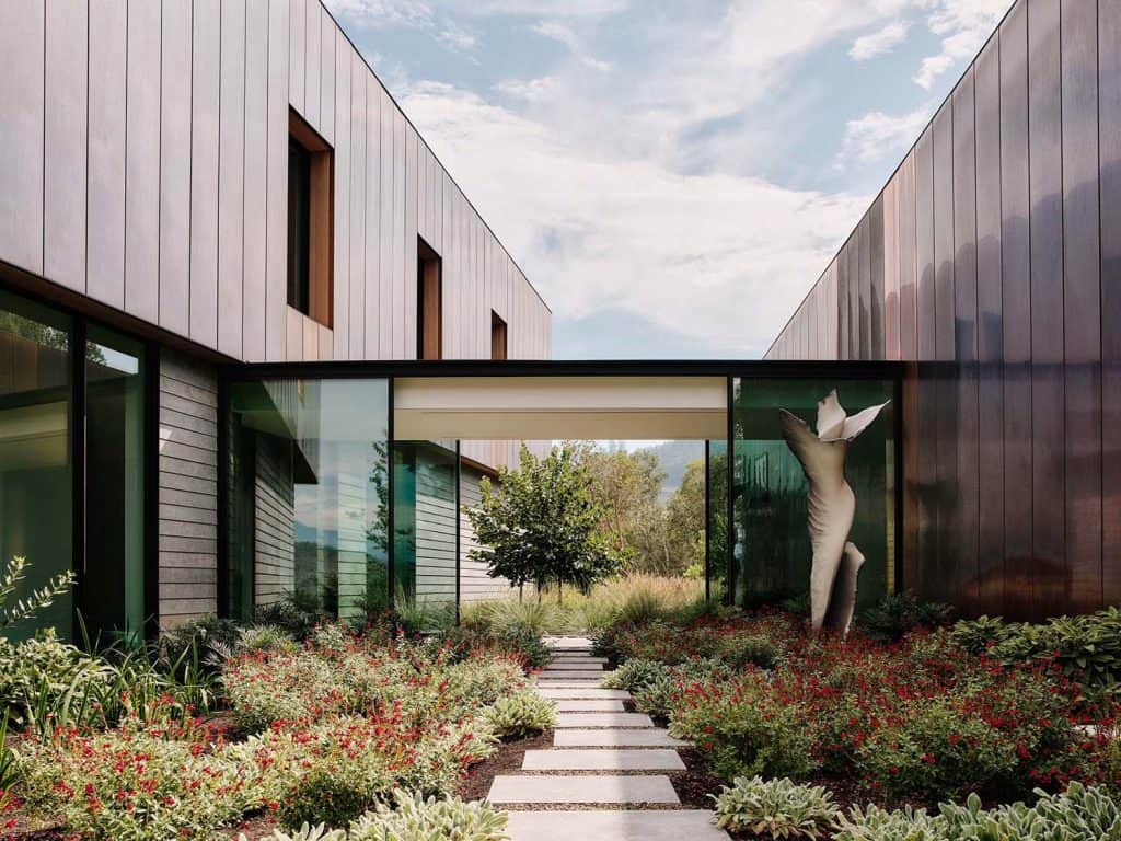 Three copper clad pavilions define this dramatic house in Sonoma Valley