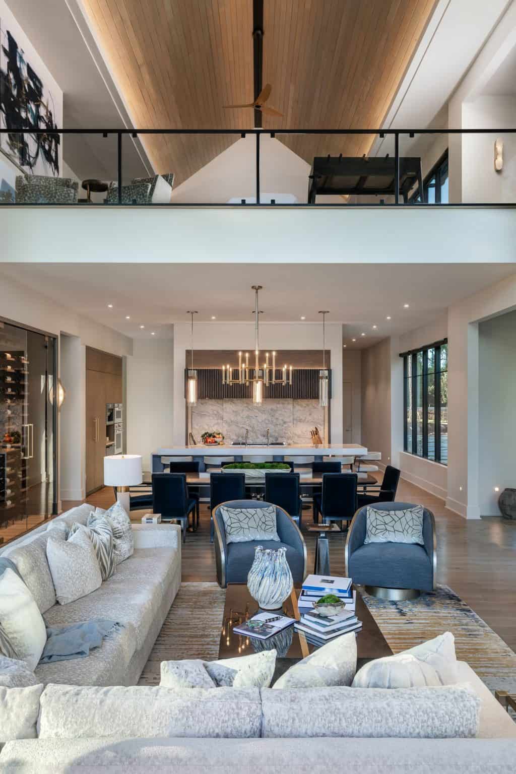This modern mountain dream home enjoys stunning views of Lake Keowee