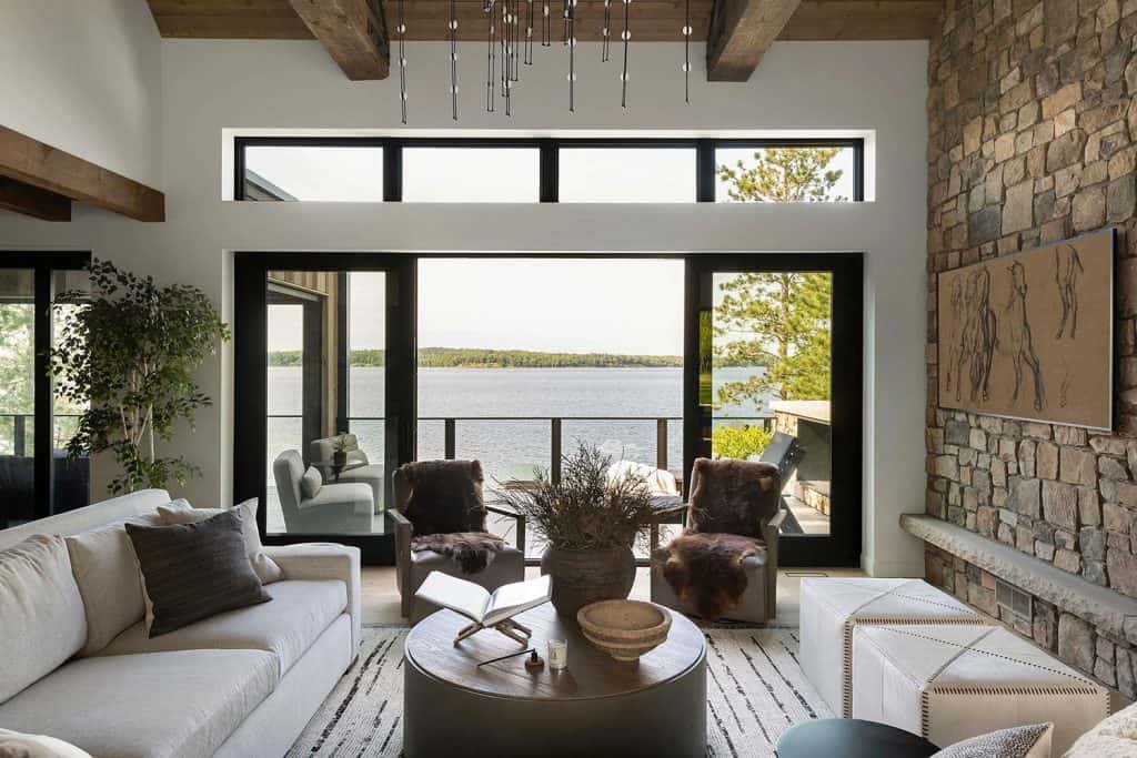 Step into this breathtaking rustic modern lake house in northern Minnesota