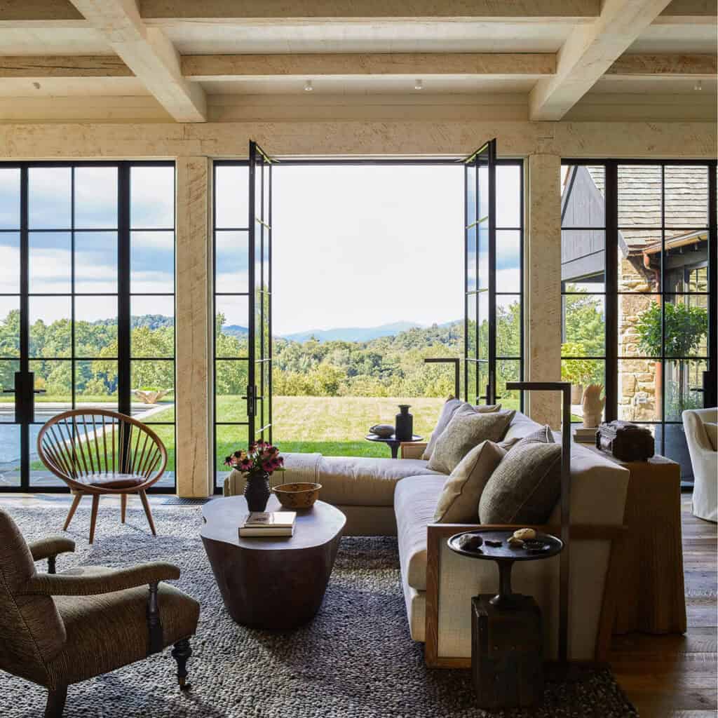 An impressive barn style house nestled in the mountains of North Carolina