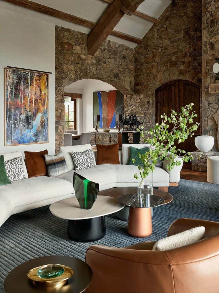This mountain lodge-style home boasts amazing views of the Rocky Mountains