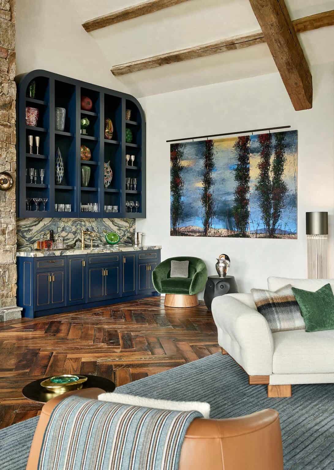 This mountain lodge-style home boasts amazing views of the Rocky Mountains