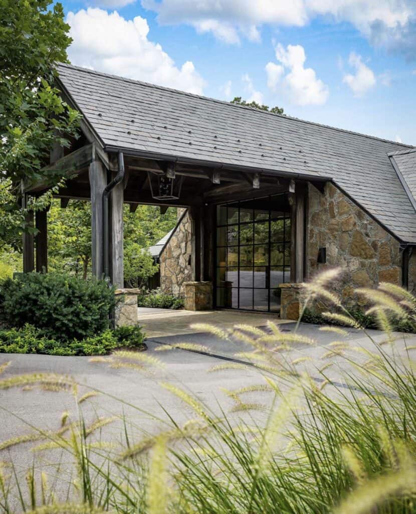 See this rustic modern stone house cradled in the Great Smoky Mountains
