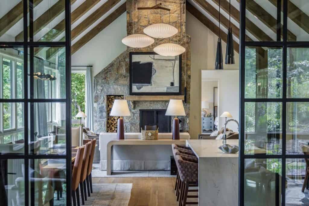 See this rustic modern stone house cradled in the Great Smoky Mountains